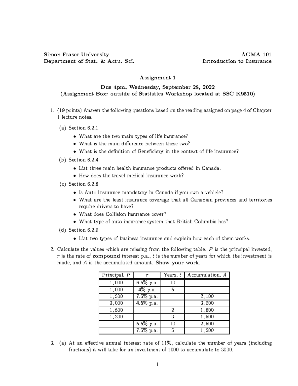 ACMA101 A1 22F - practice - Simon Fraser University ACMA 101 Department ...
