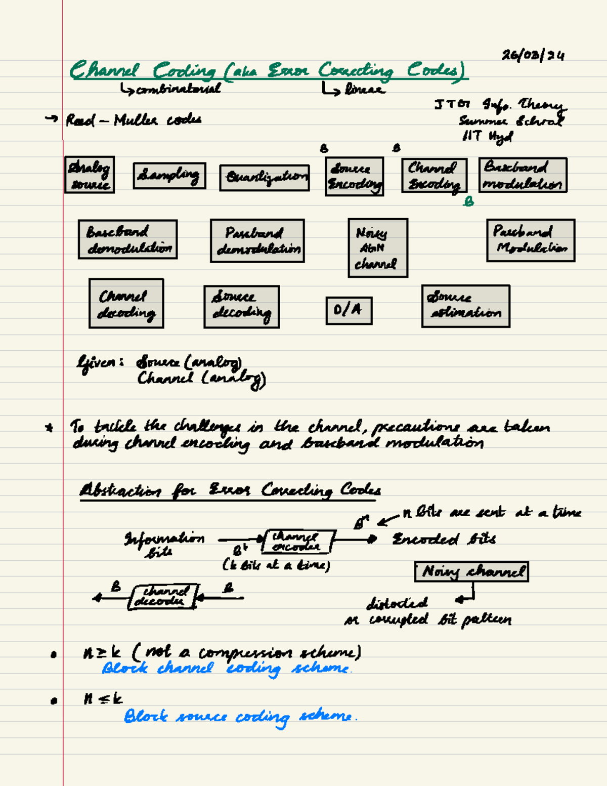 Digital Communication - 26/03/ Channel Coding (aka Error Correcting ...