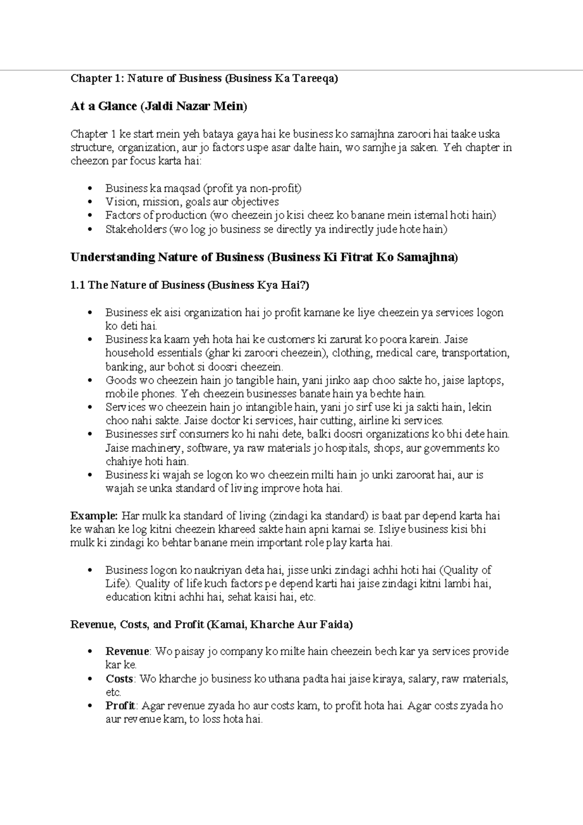 ITB Chapter 1 Notes - Idk - Chapter 1: Nature of Business (Business Ka ...