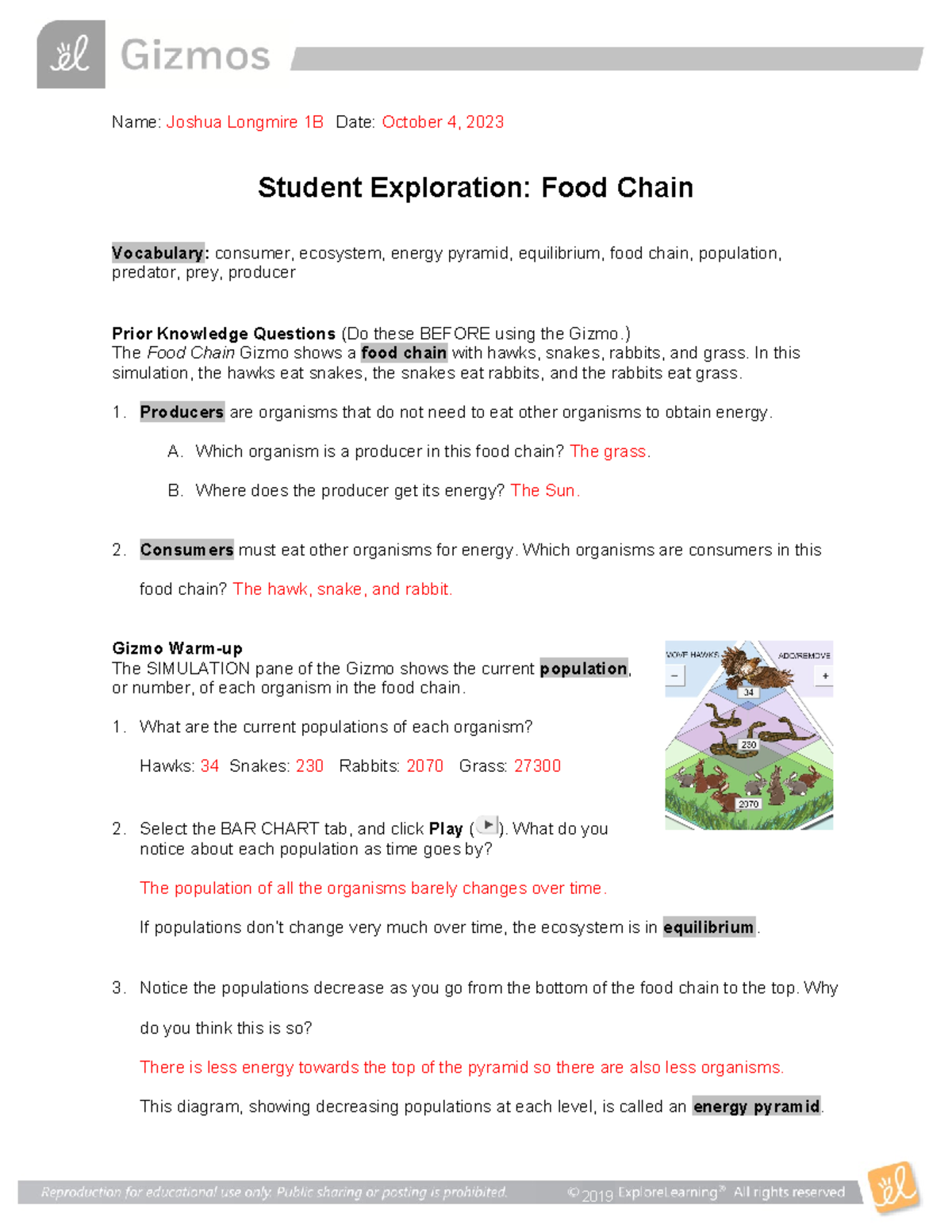 Food Chain SE - Gizmo - Name: Joshua Longmire 1B Date: October 4, 2023 ...