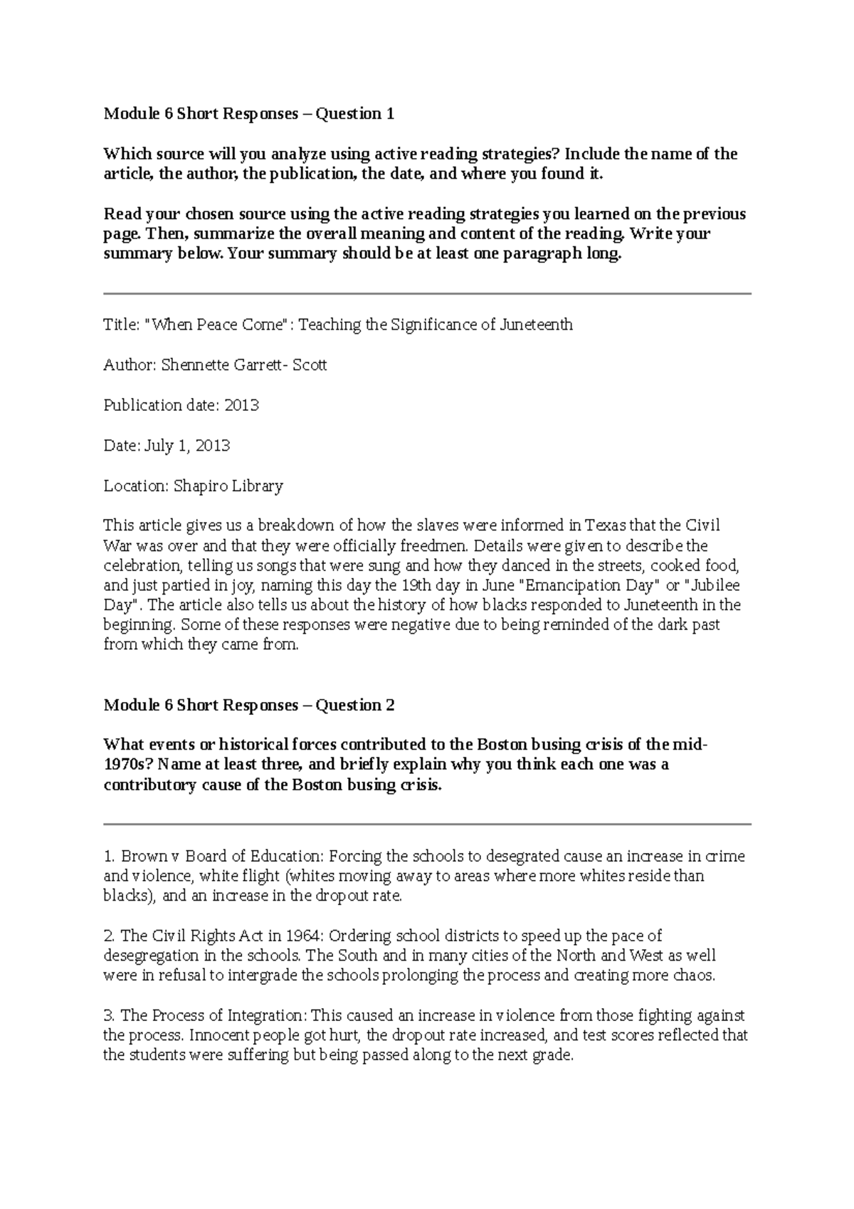 HIS 200 Applied History Module 6 short answer - Module 6 Short ...