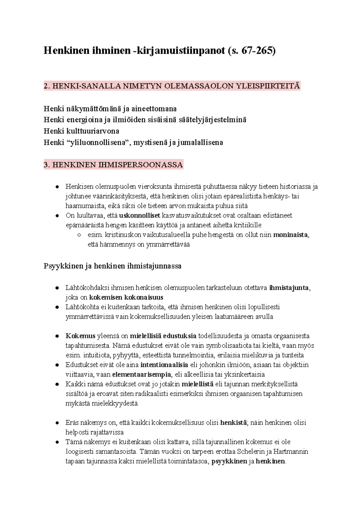 Henkinen ihminen - kirjamuistiinpanot - 67-265) 2. HENKI-SANALLA ...