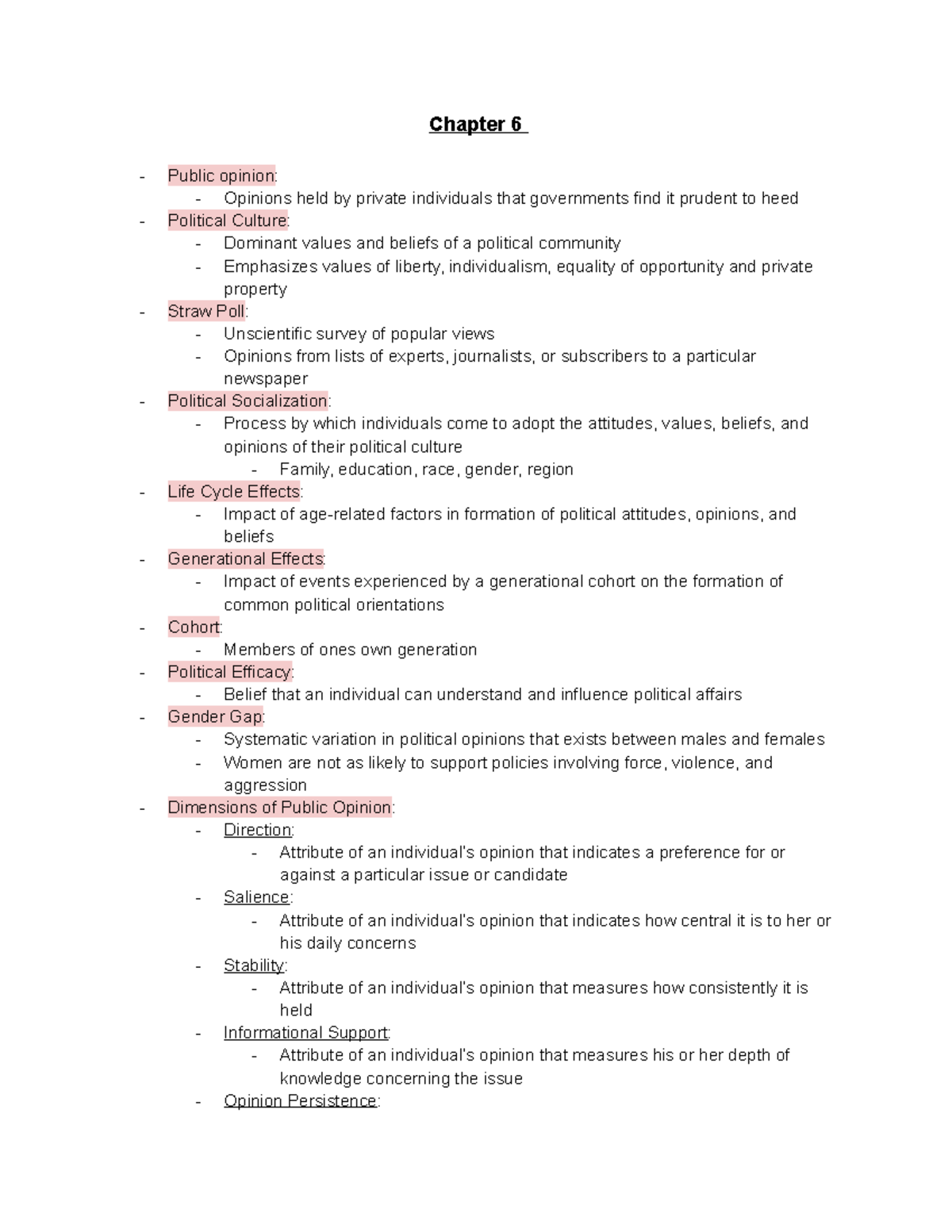 Chapter 6 - Dr. Byrne - Chapter 6 Public opinion: Opinions held by ...