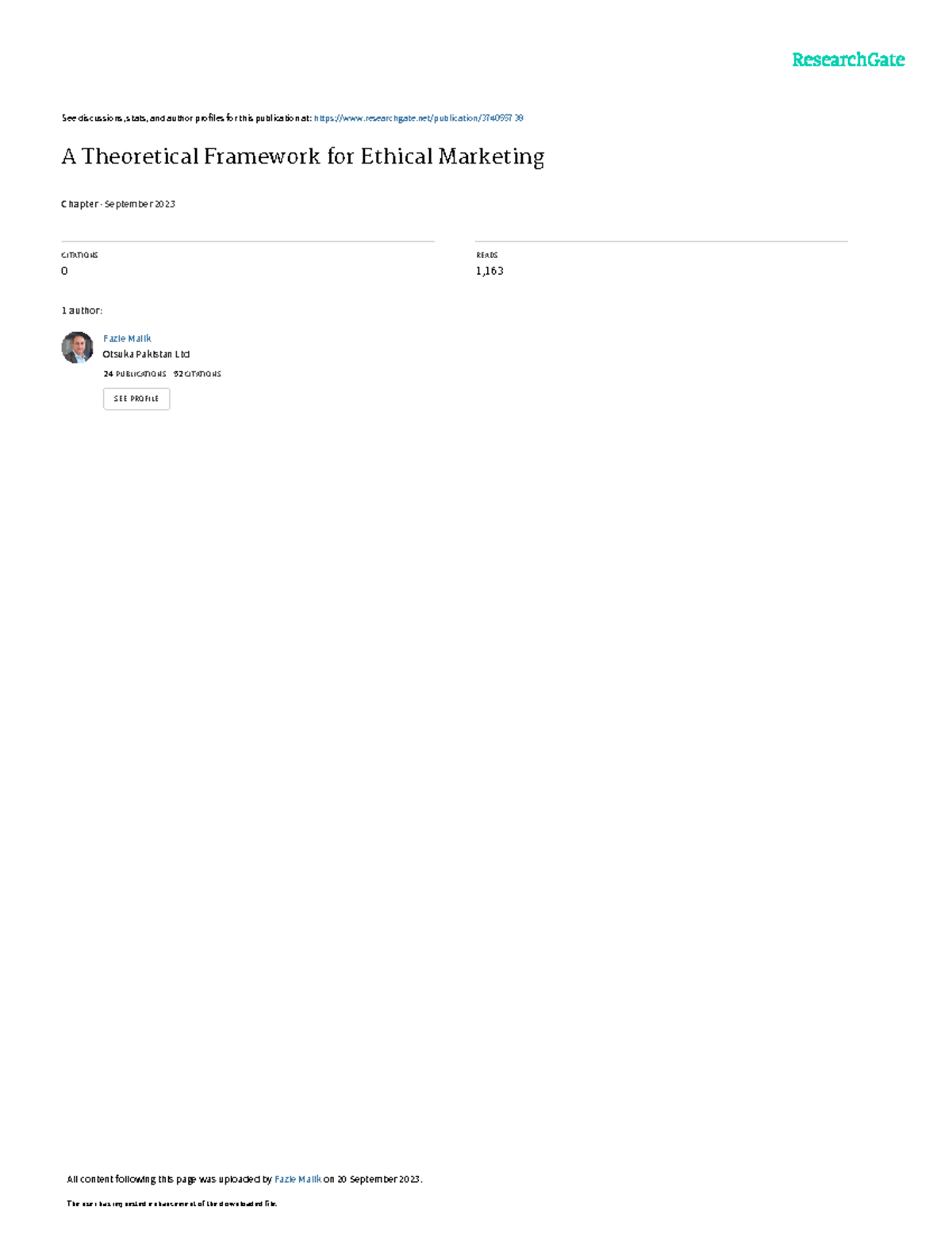 ATheoretical Frameworkfor Ethical Marketing - See discussions, stats ...