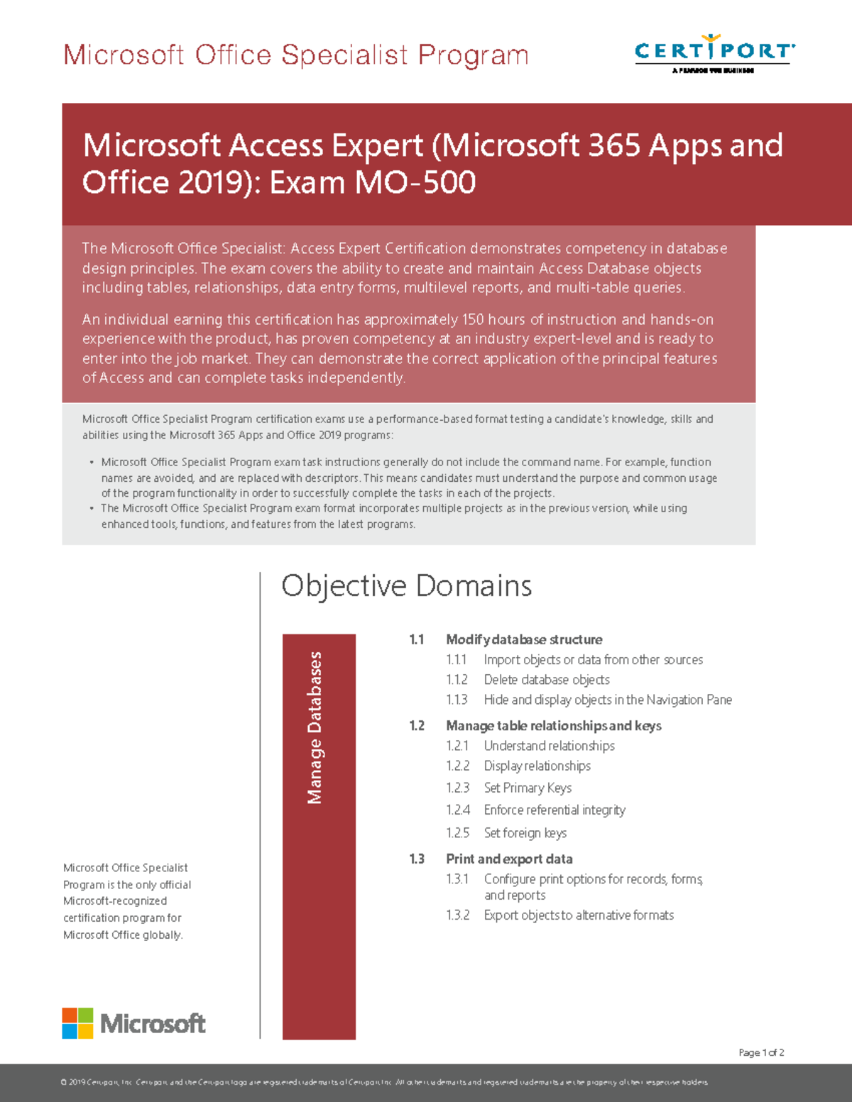 MOS OD Access Expert 1220 - Page 1 of 2 © 2019 Certiport, Inc ...