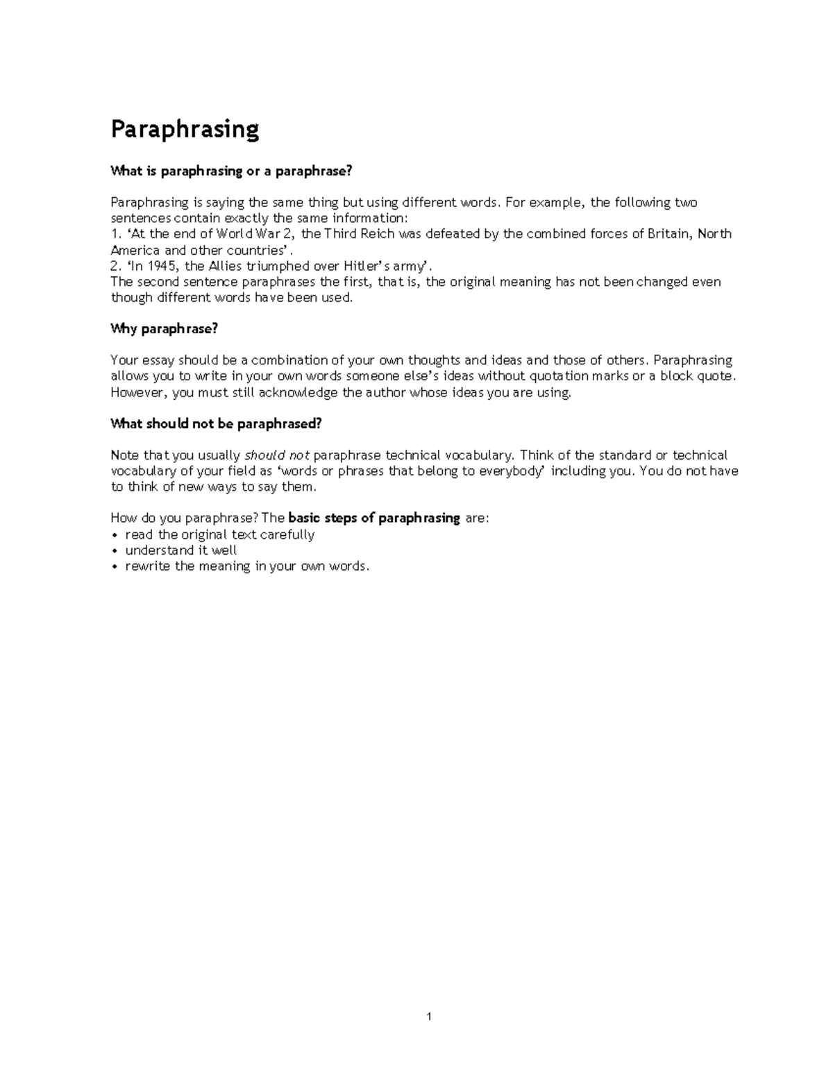 Paraphrasing Exercise 2(ATM) - Paraphrasing What is paraphrasing or a ...