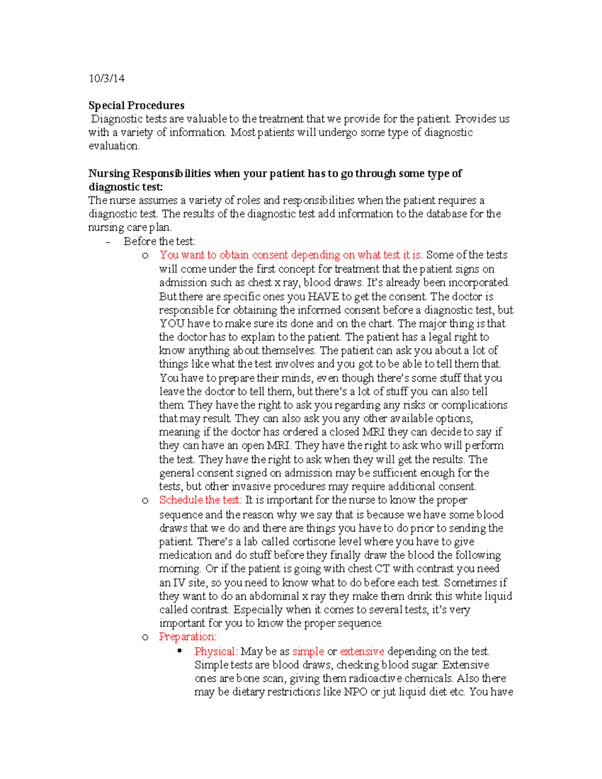 Special Procedures - notes - 10/3/ Special Procedures Diagnostic tests ...