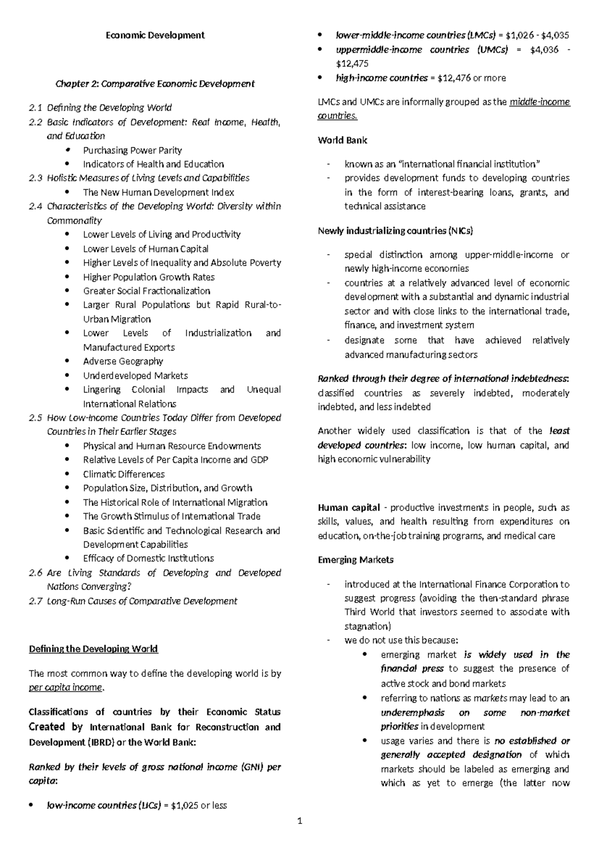 Economic Development Reviewer - Chapter 2 - Todaro and Smith - Economic ...