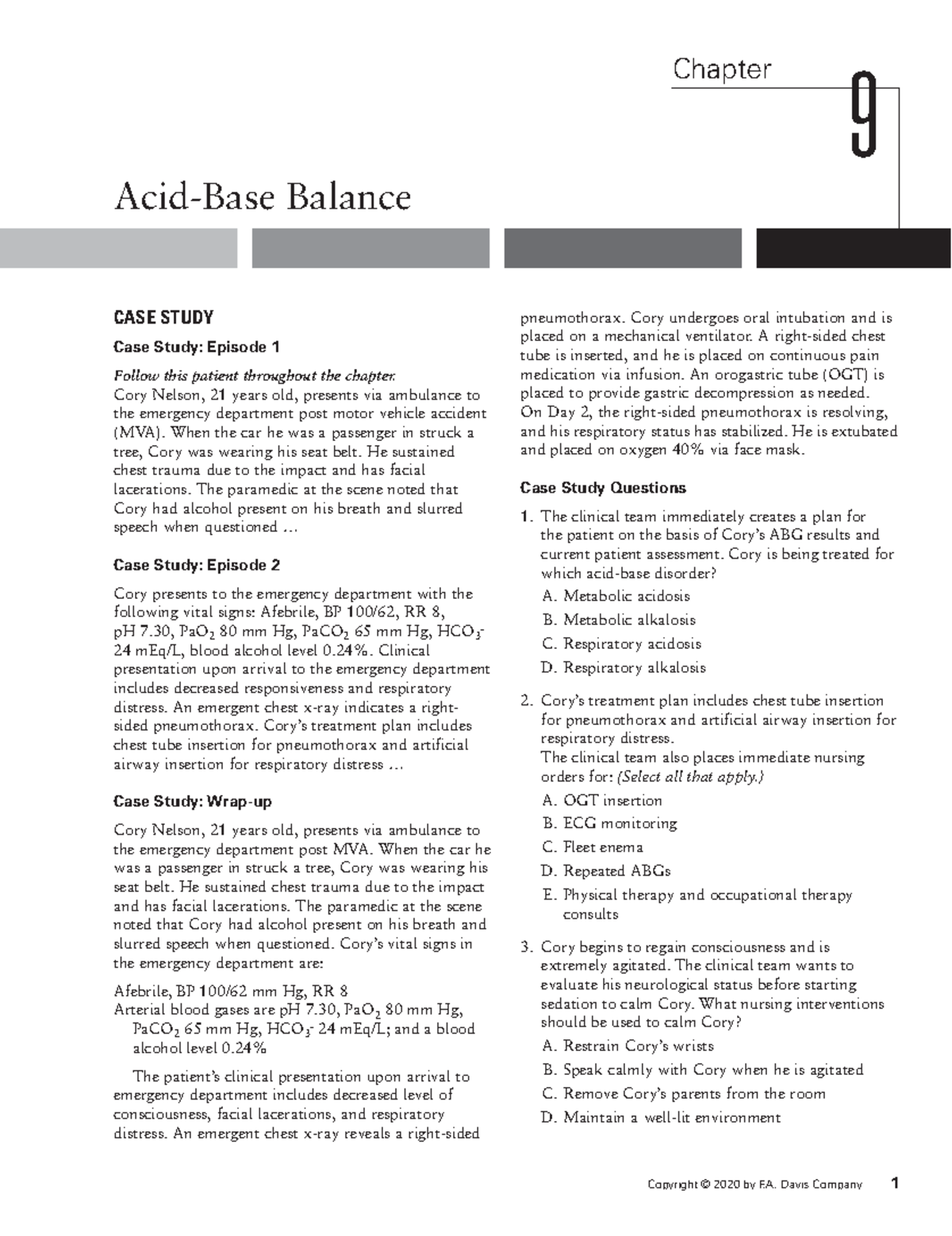 Chapter 9 Case study acid base - Chapter 9 Acid-Base Balance CASE STUDY Case Study: Episode 1 ...