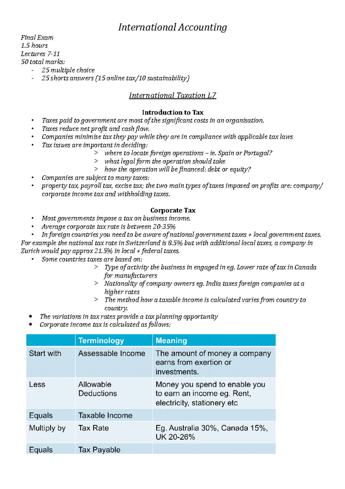 Int acct notes - International Accounting Final Exam 1 hours Lectures 7 ...