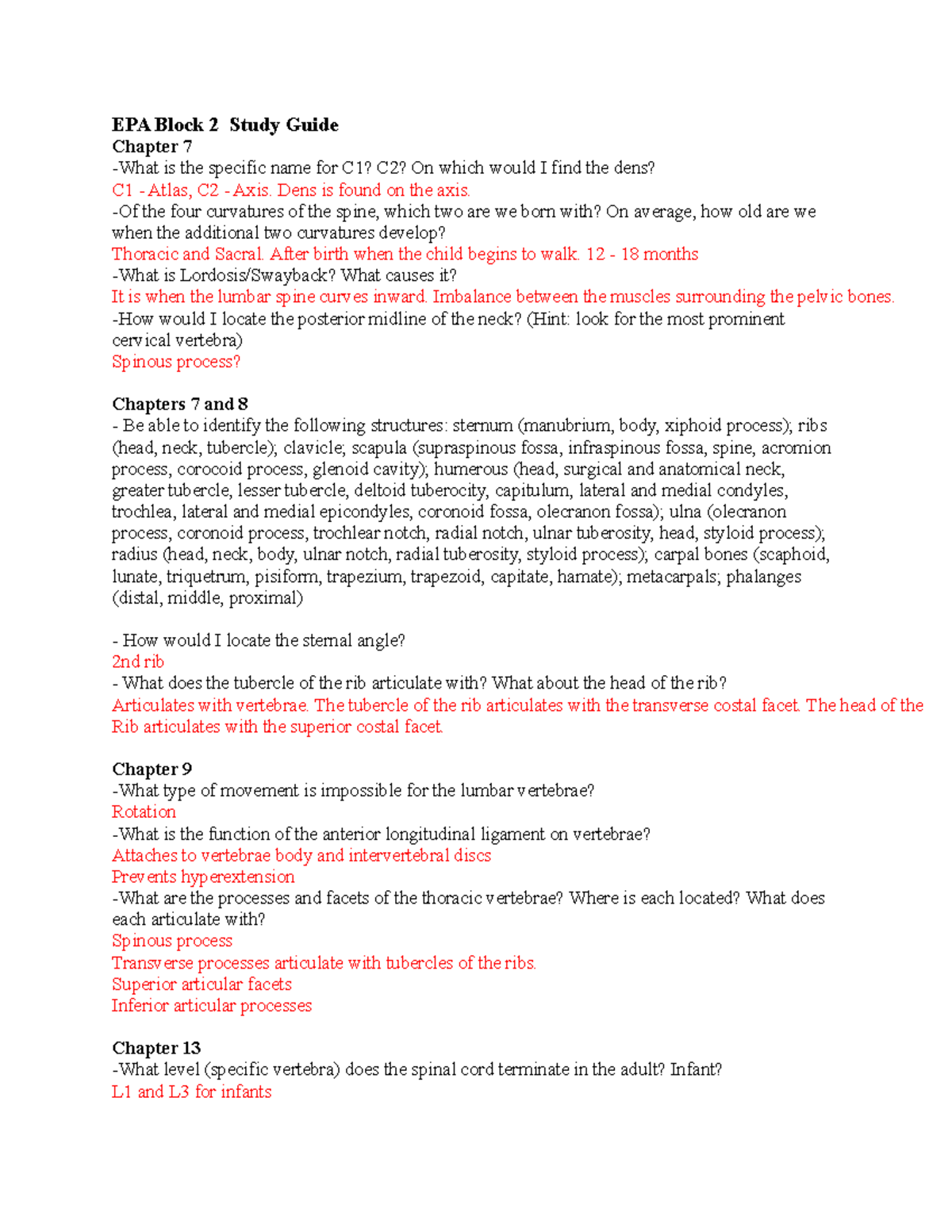 Anatomy Block 2 Study Guide - EPA Block 2 Study Guide Chapter 7 -What ...