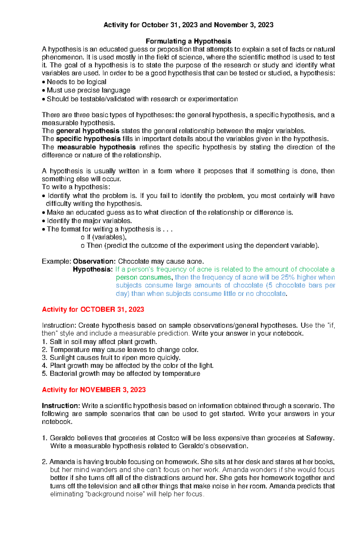 Research 2 Activity for October 31 and Nov - Activity for October 31 ...