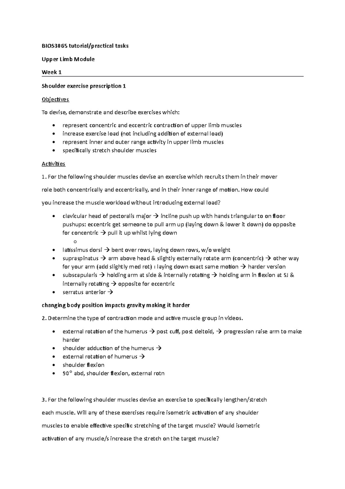 BIOS3065 tutorial Upper Limb - BIOS3065 tutorial/practical tasks Upper ...