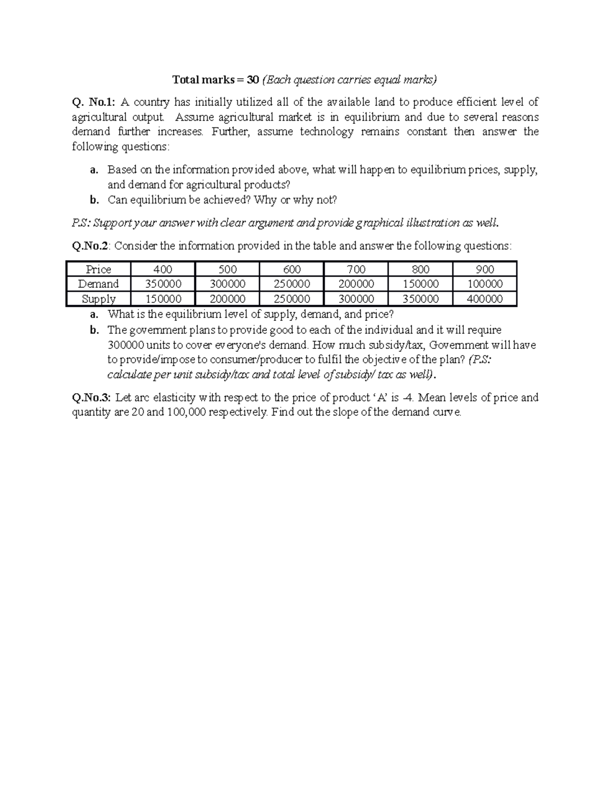 Assingment No - NUMERICALS - Total marks = 30 (Each question carries ...