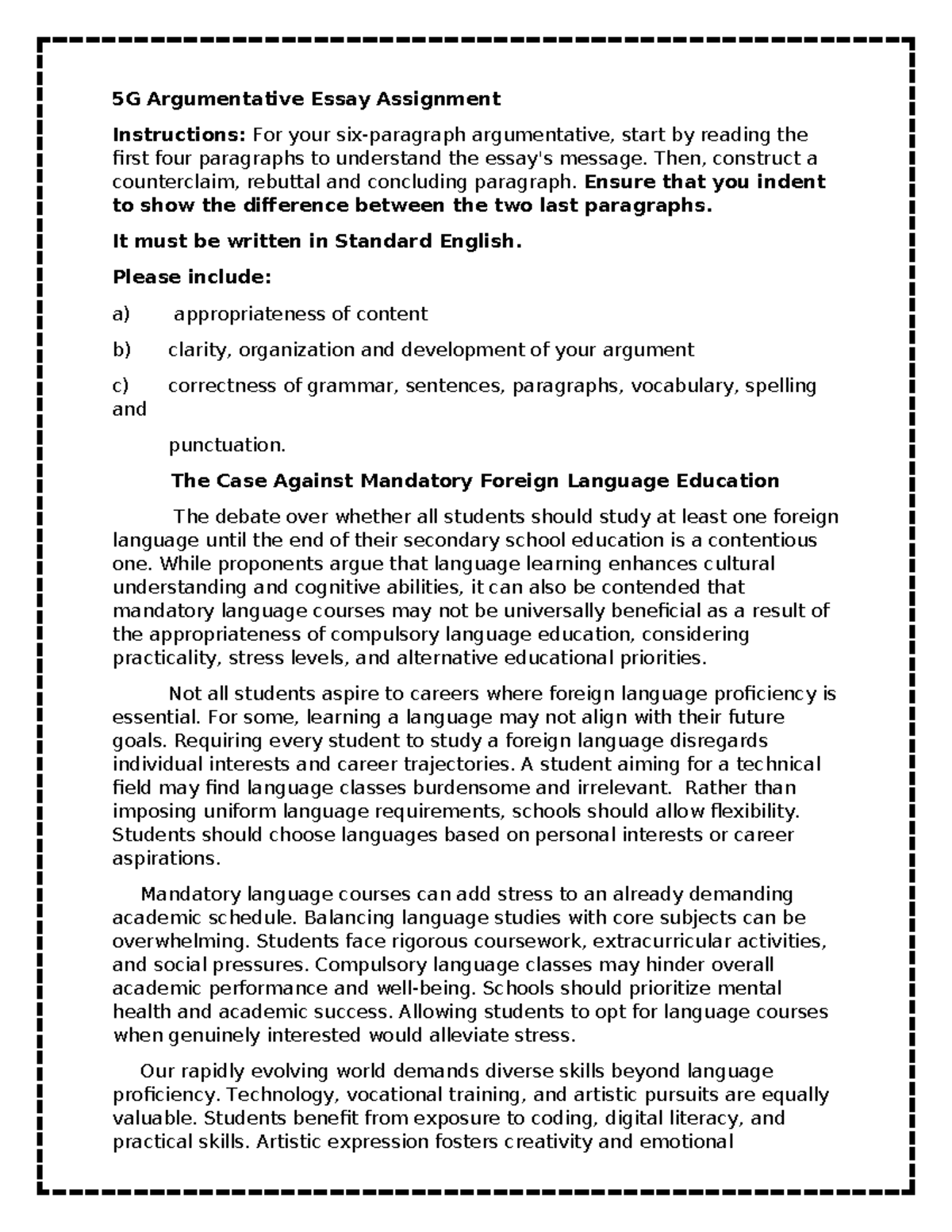 5G Argumentative Essay Assignment Easter Term - 5G Argumentative Essay ...
