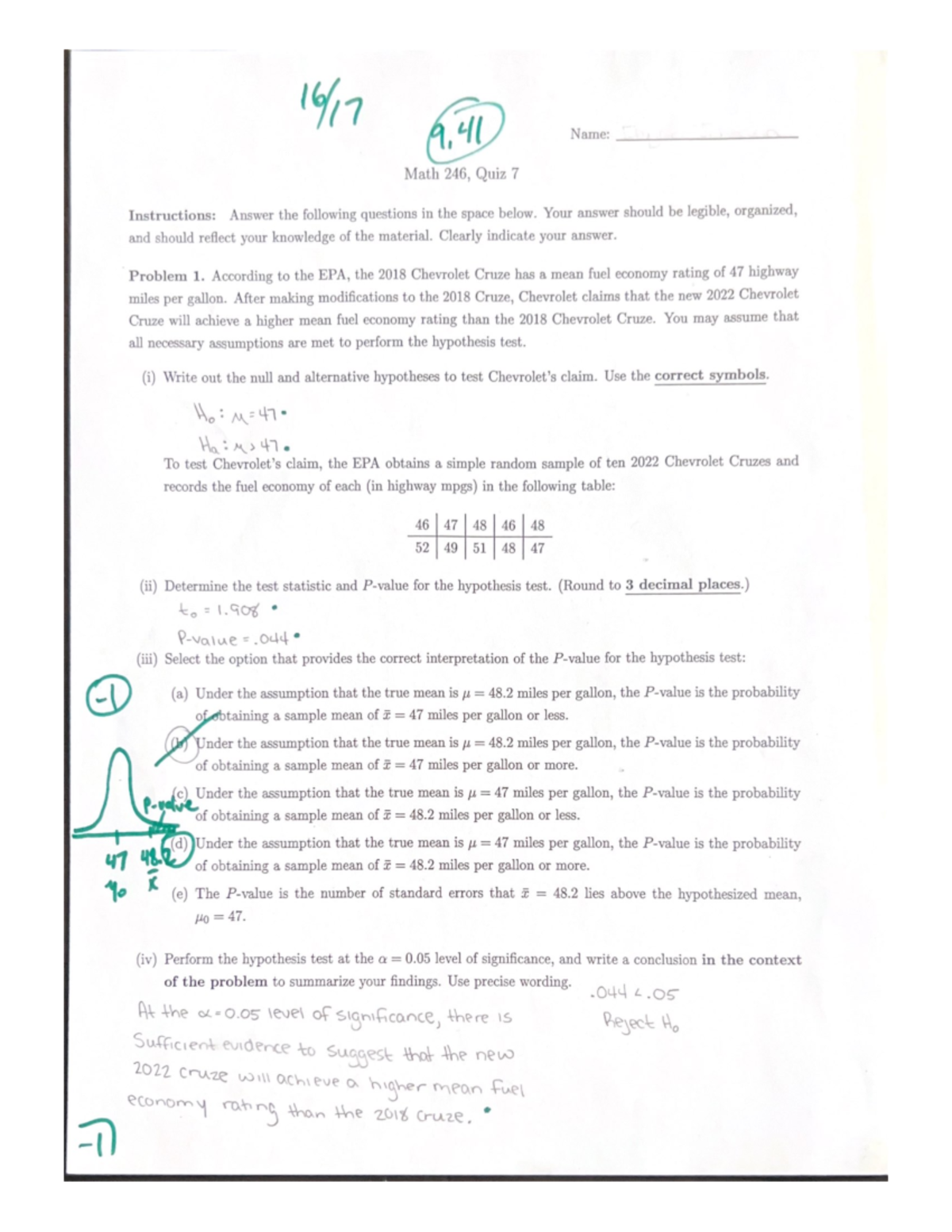 Math 246, Quiz 7 - Math 246, Quiz 7 - MATH246 - Studocu