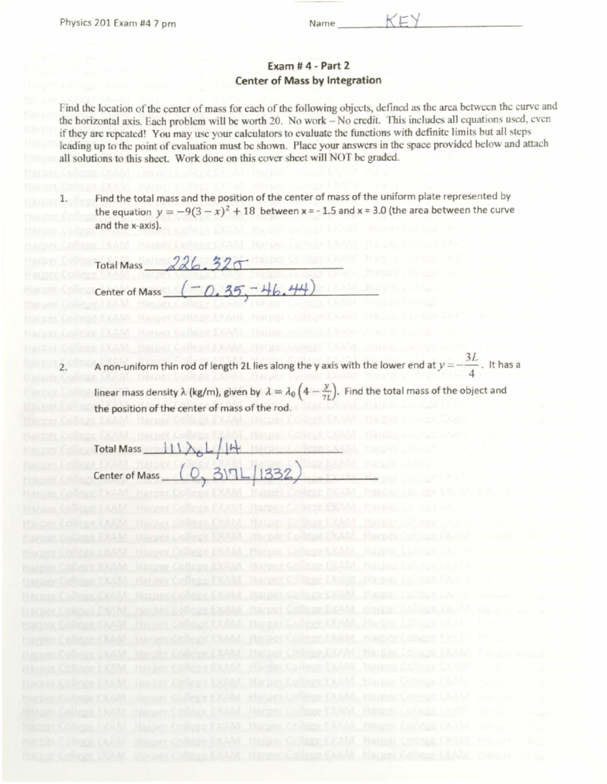 2 November 16 Autumn 2020, questions and answers - Physics 201 Exam 7 pm Name Exam it 4 Part 2 ...
