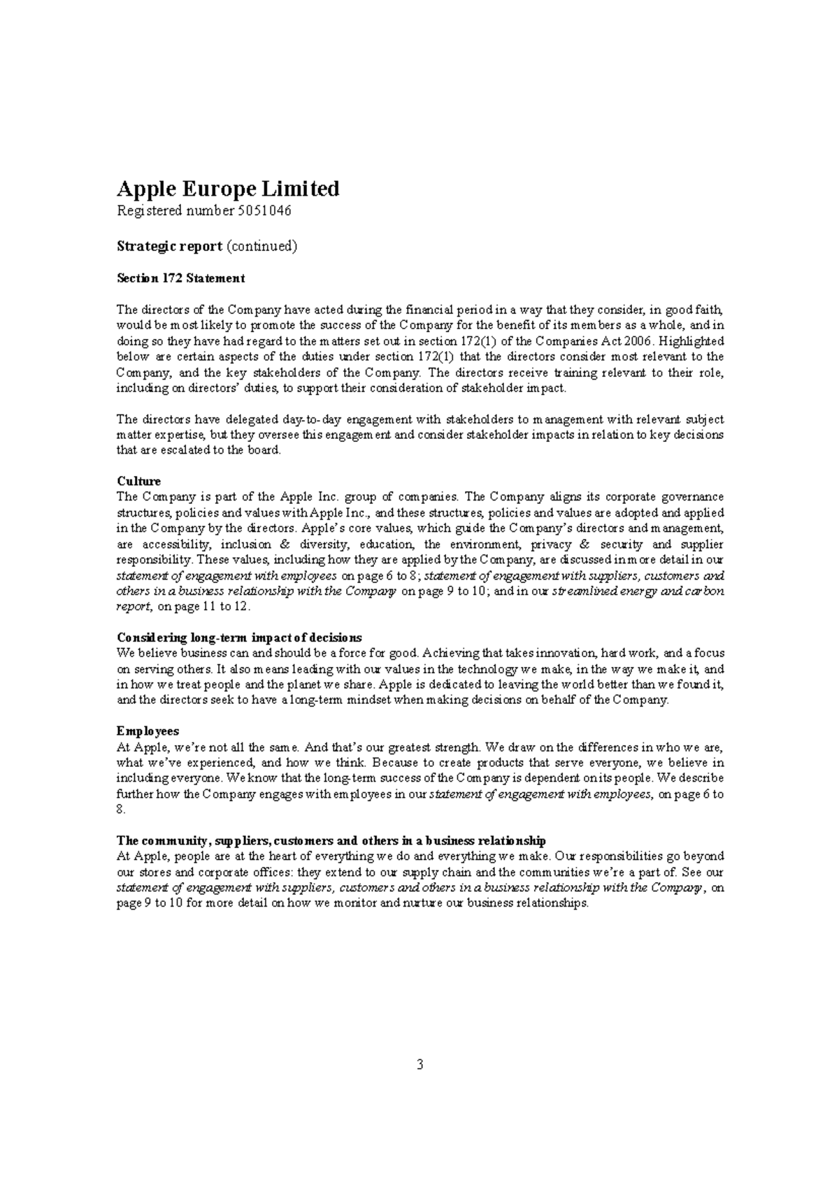 Apple Coporate Governance Report - Registered number 5051046 Strategic ...