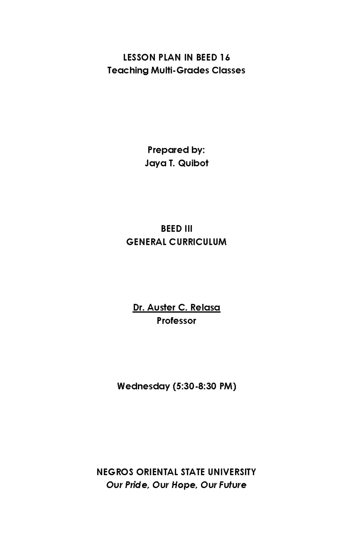 Final-Multi Grade Lesson Plan - LESSON PLAN IN BEED 16 Teaching Multi ...