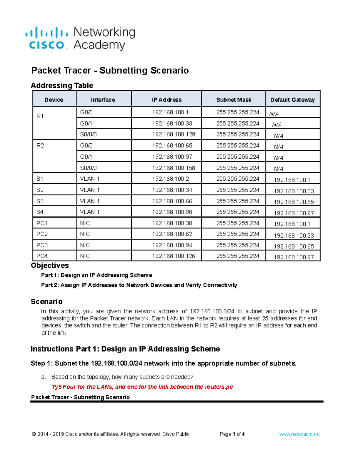 11.7.5-packet-tracer-subnetting-scenario.docx - Packet Tracer - Subnetting Scenario Addressing ...