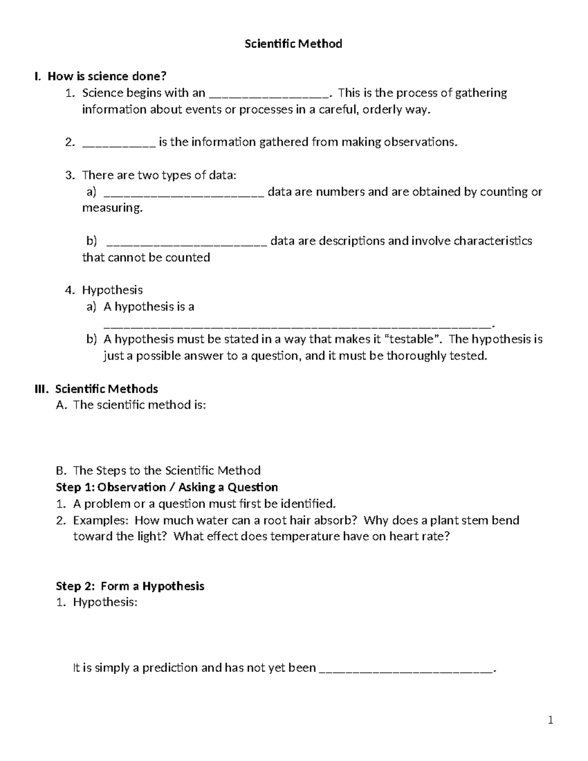 Sci. Method Student Notes - Scientific Method I. How is science done ...
