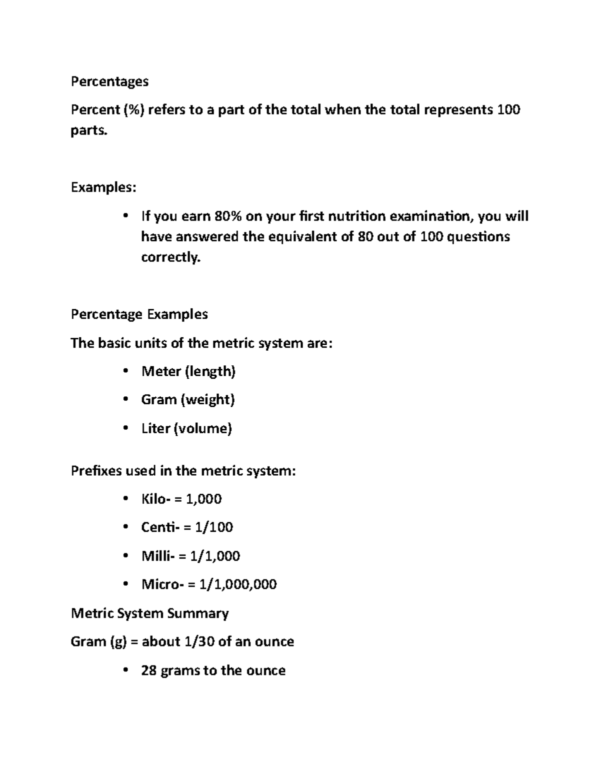 Chapter 1 Continued - Jessica Arquette - Percentages Percent (%) refers to a part of the total ...