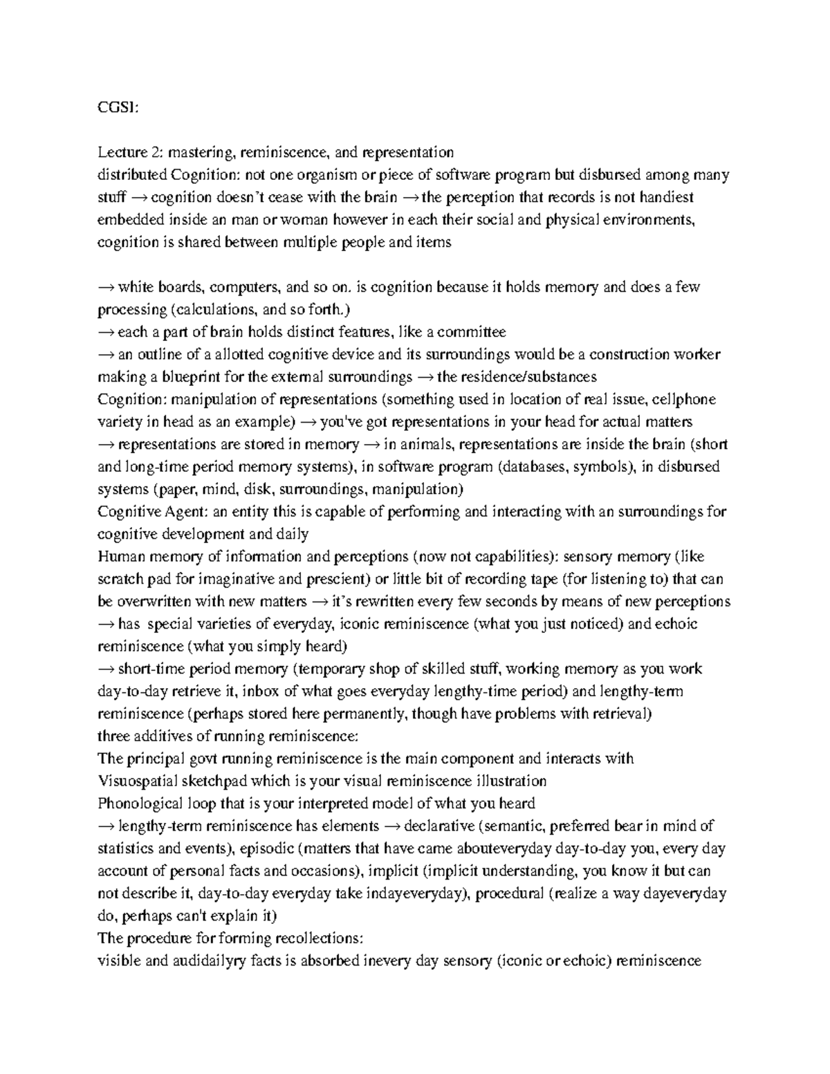 CGSC 1001 Notes - CGSI: Lecture 2: mastering, reminiscence, and ...
