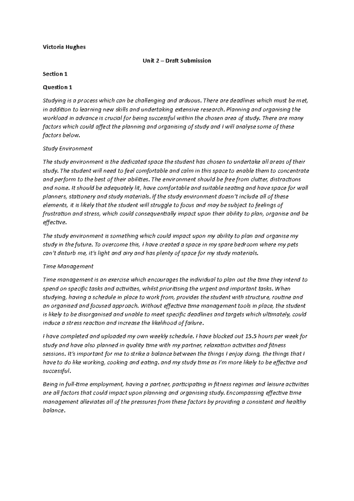 Draft Submission - Unit 2 Assignments & Planners - Victoria Hughes Unit ...