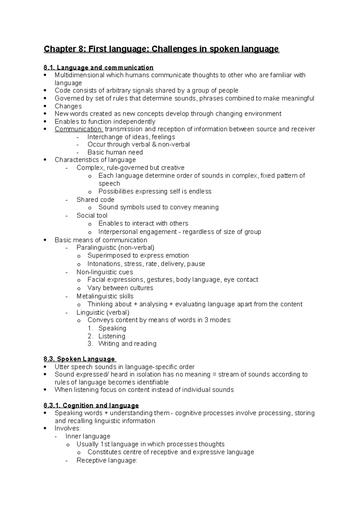 Chapter 8 & 12 - Summaries of First Language Problems. - Chapter 8 ...
