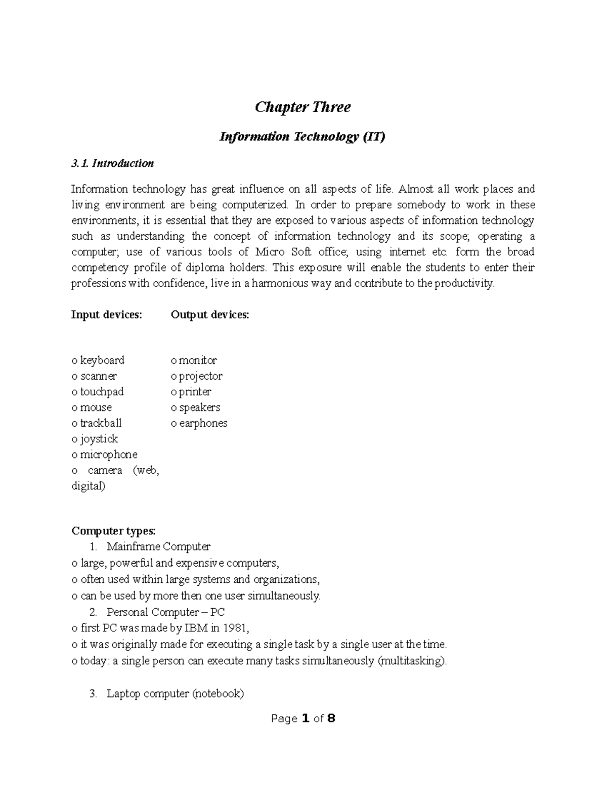 MIS Chapter 3 1 - Nice - Chapter Three Information Technology (IT ...
