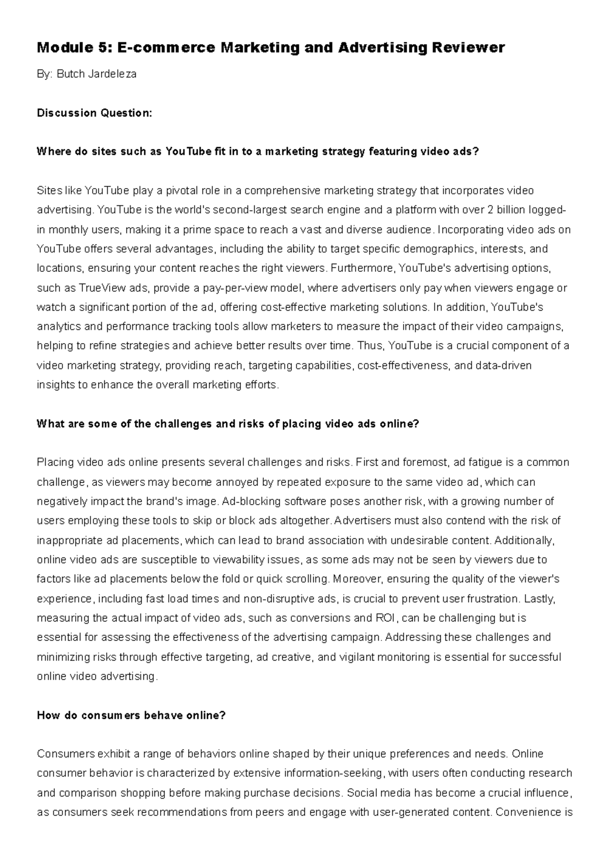 Module-5-Reviewr - E-commerce - Module 5: E-commerce Marketing and Advertising Reviewer By ...