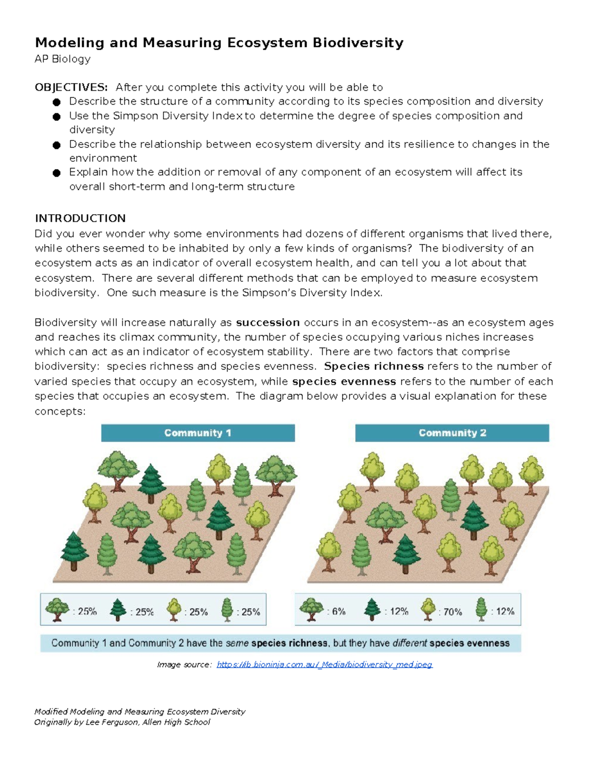 Simpsons Diversity Index Virtual Lab - Modeling and Measuring Ecosystem ...