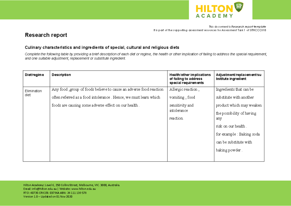 Research Report Template [Ver. 1] - Hilton Academy: Level 6, 250 ...