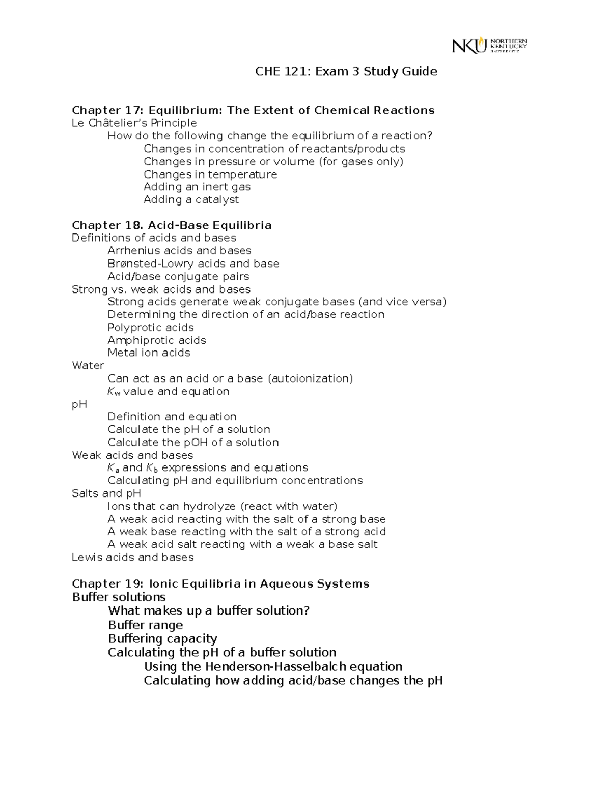CHE121 Exam 3+Study Guide - CHE 121: Exam 3 Study Guide Chapter 17 ...