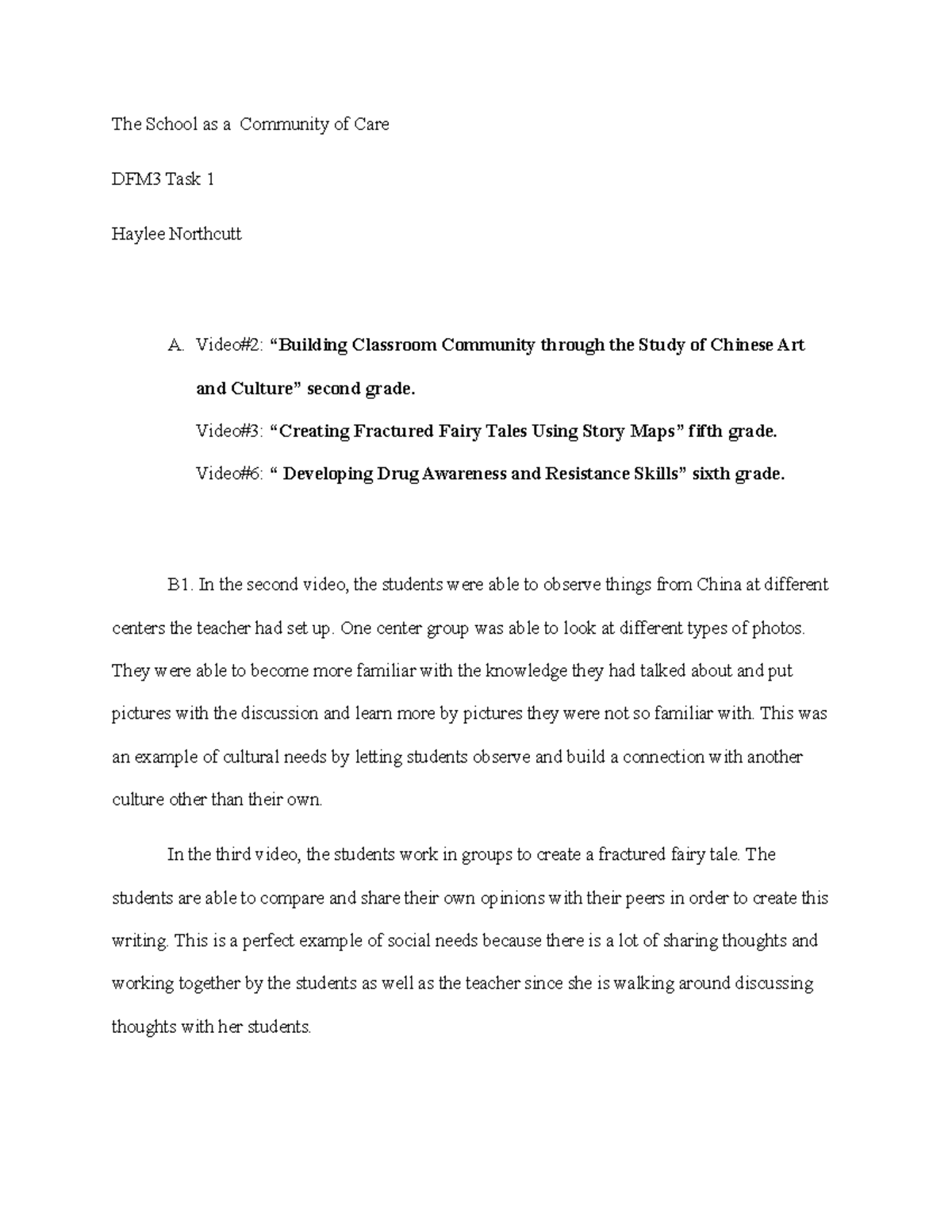 Task 1 copy - coursework - The School as a Community of Care DFM3 Task ...