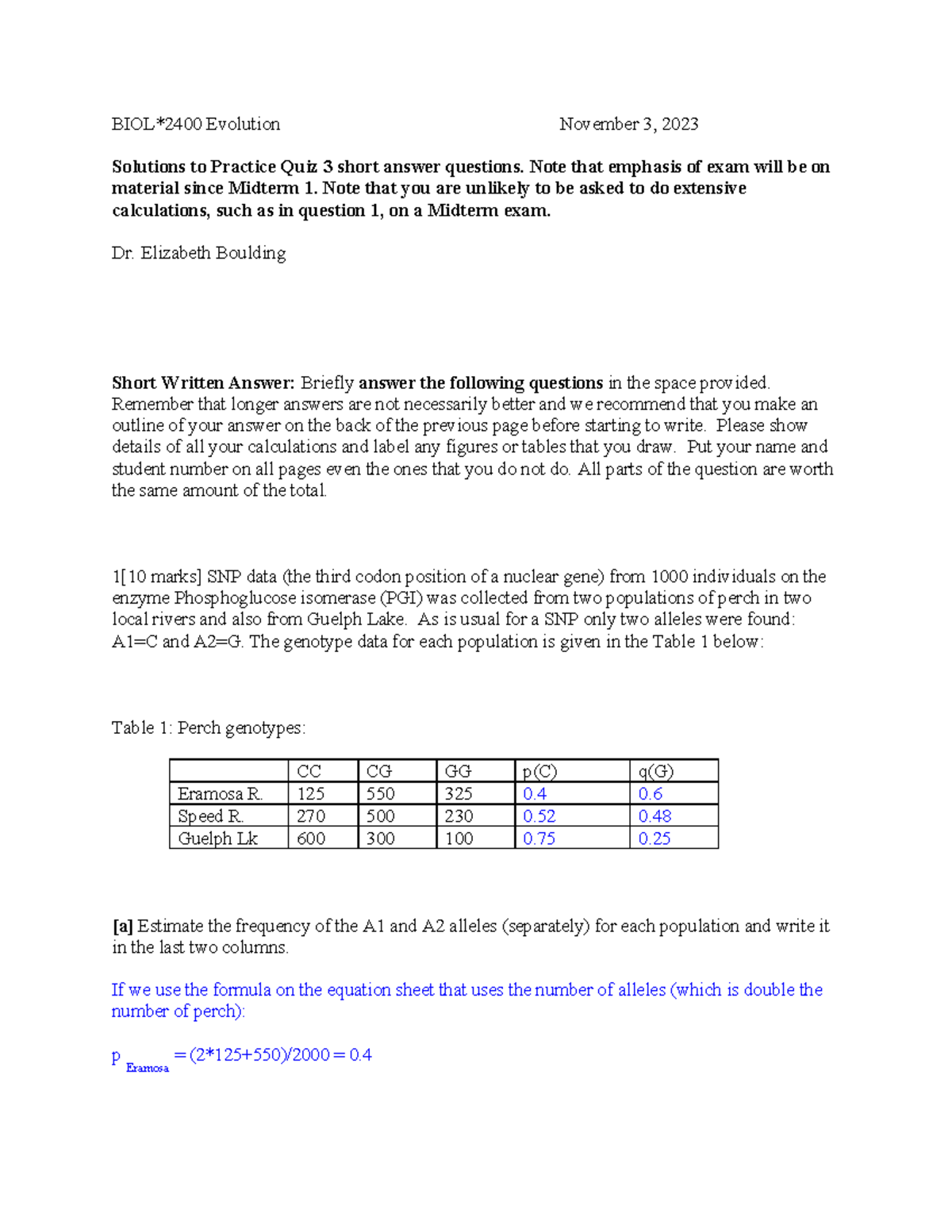 BIOL2400 Evolution Midterm 2 practice short answer questions - BIOL ...