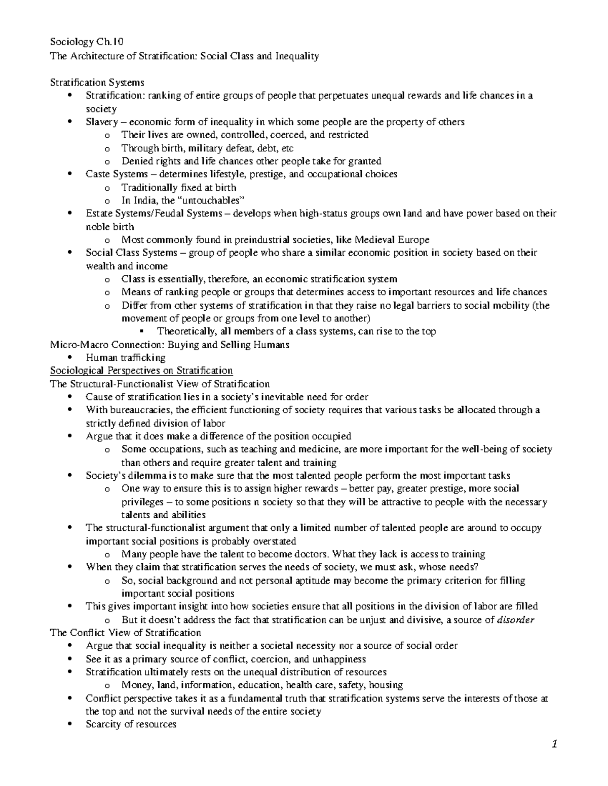 Sociology Ch.10 Notes - The Architecture of Stratification: Social ...