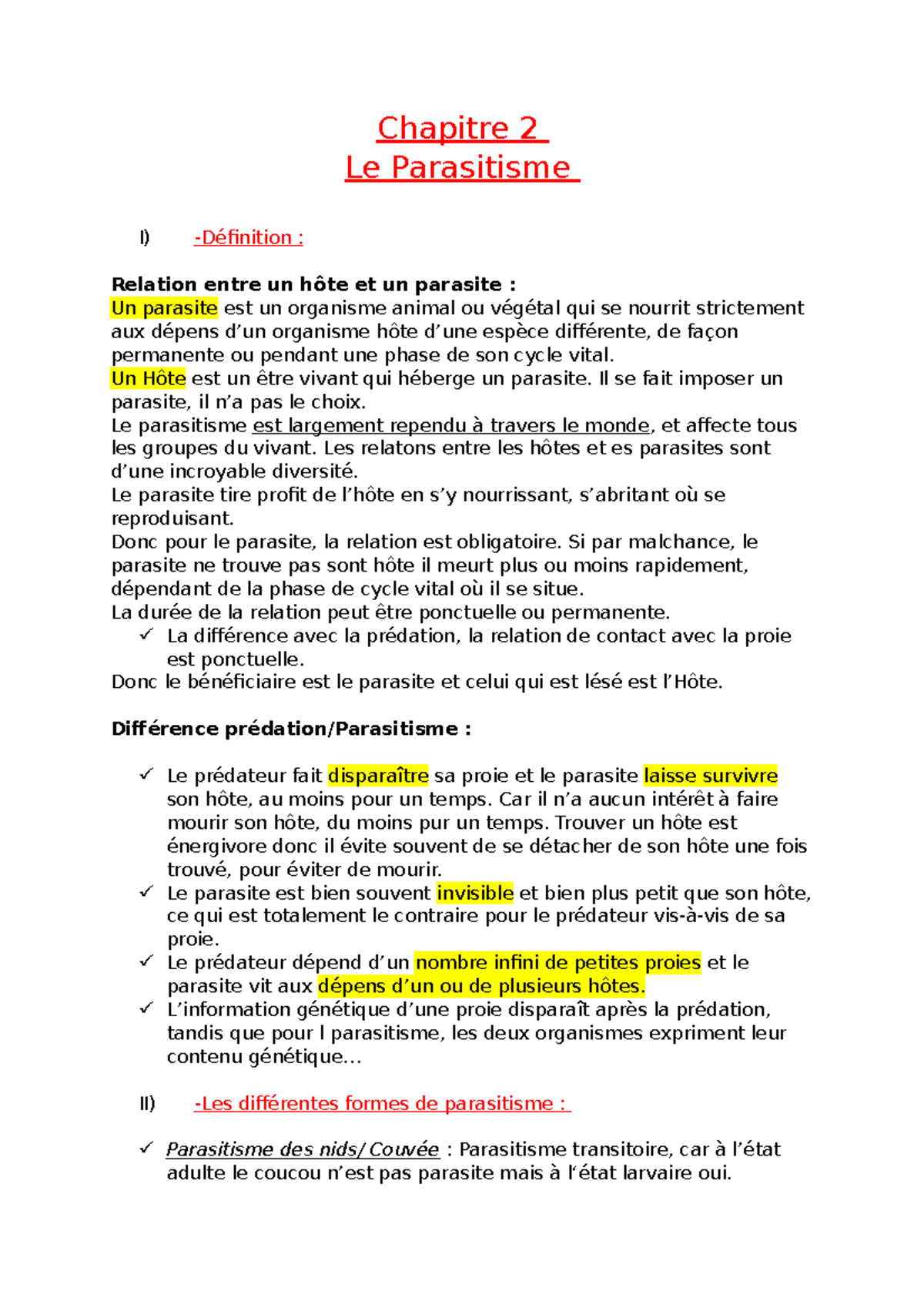 Chapitre 2 - Chapitre 2 Le Parasitisme I) -Définition : Relation entre ...