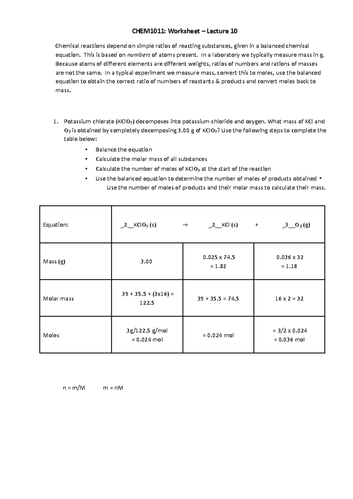 Worksheet 10 - CHEM1101 - USyd - Studocu