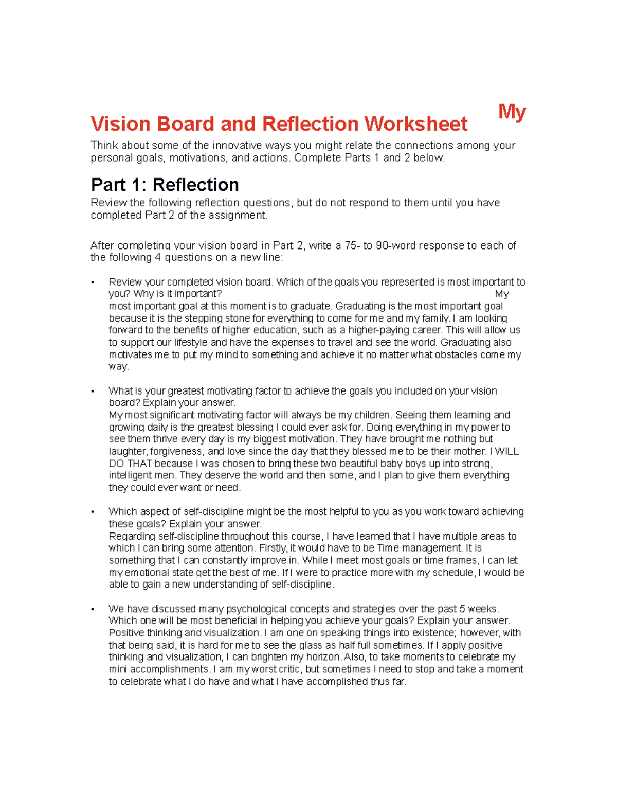 Psy110 v6 wk5 my vision board and reflection worksheet - My Vision ...
