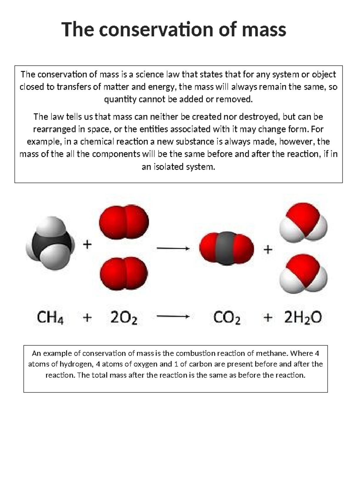Science HW conservation of mass - The conservation of mass The ...