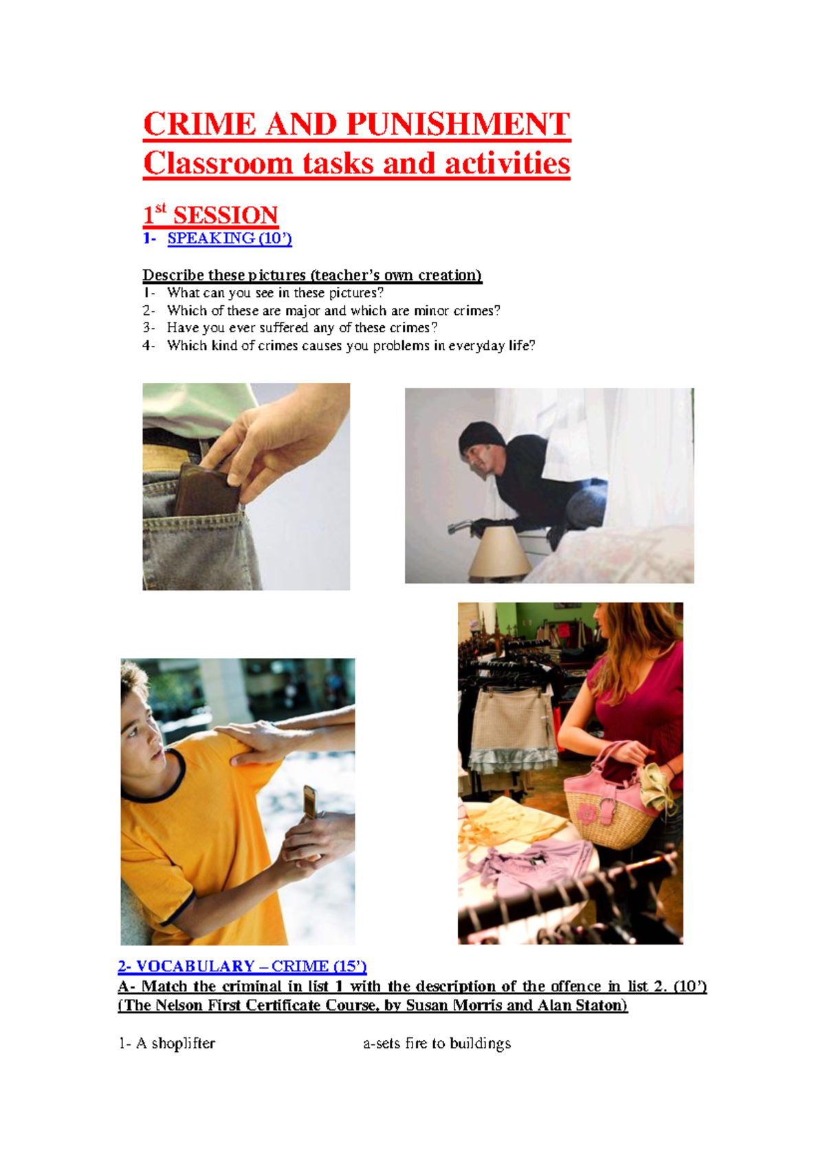 Crime-and-punishment - CRIME AND PUNISHMENT Classroom tasks and ...