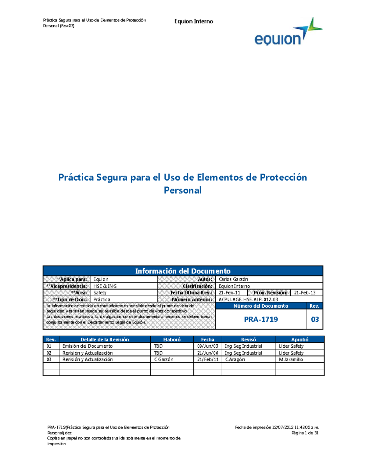 PRA-1719Pr ctica Segura para el Uso de Elementos de Protecci n Personal - Personal (Rev:03 ...