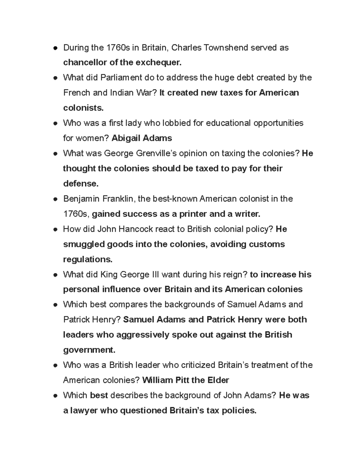 Colonial Leaders - These are notes that you can use. - During the 1760s ...