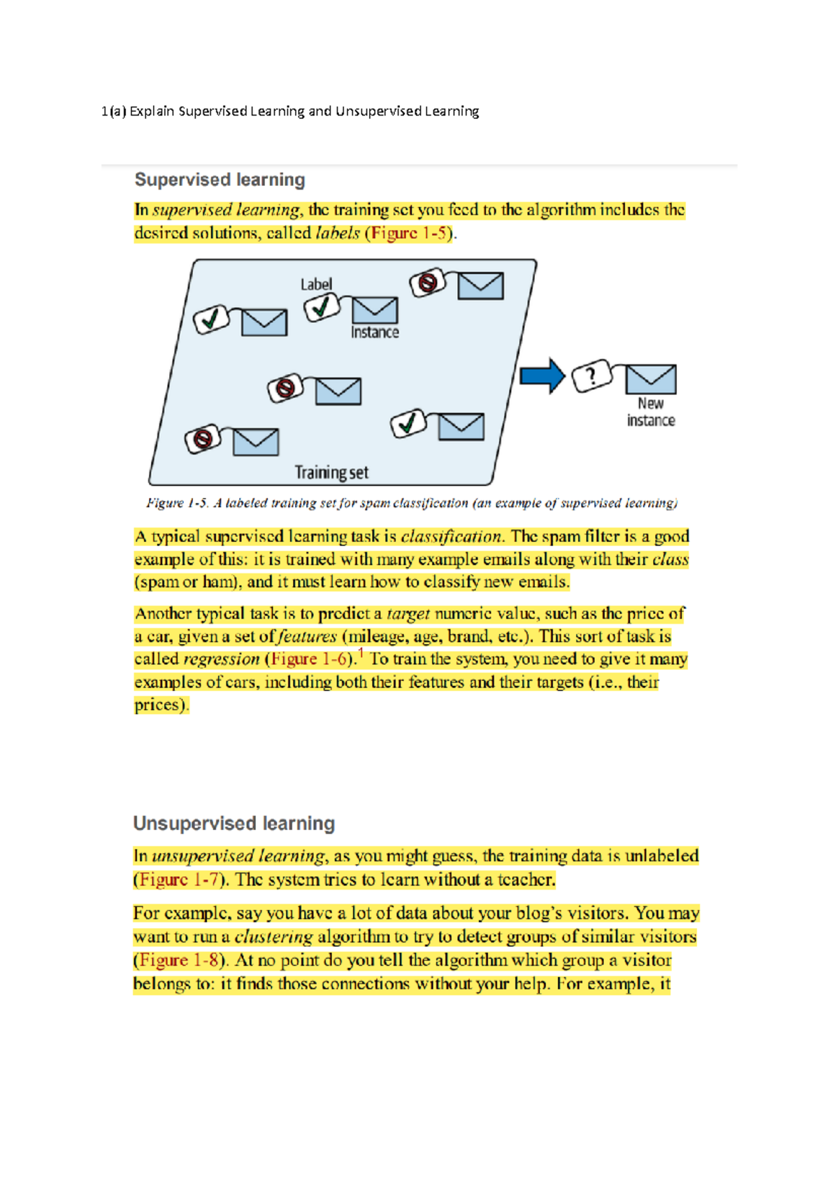 ML - this is the referring notes - 1(a) Explain Supervised Learning and ...