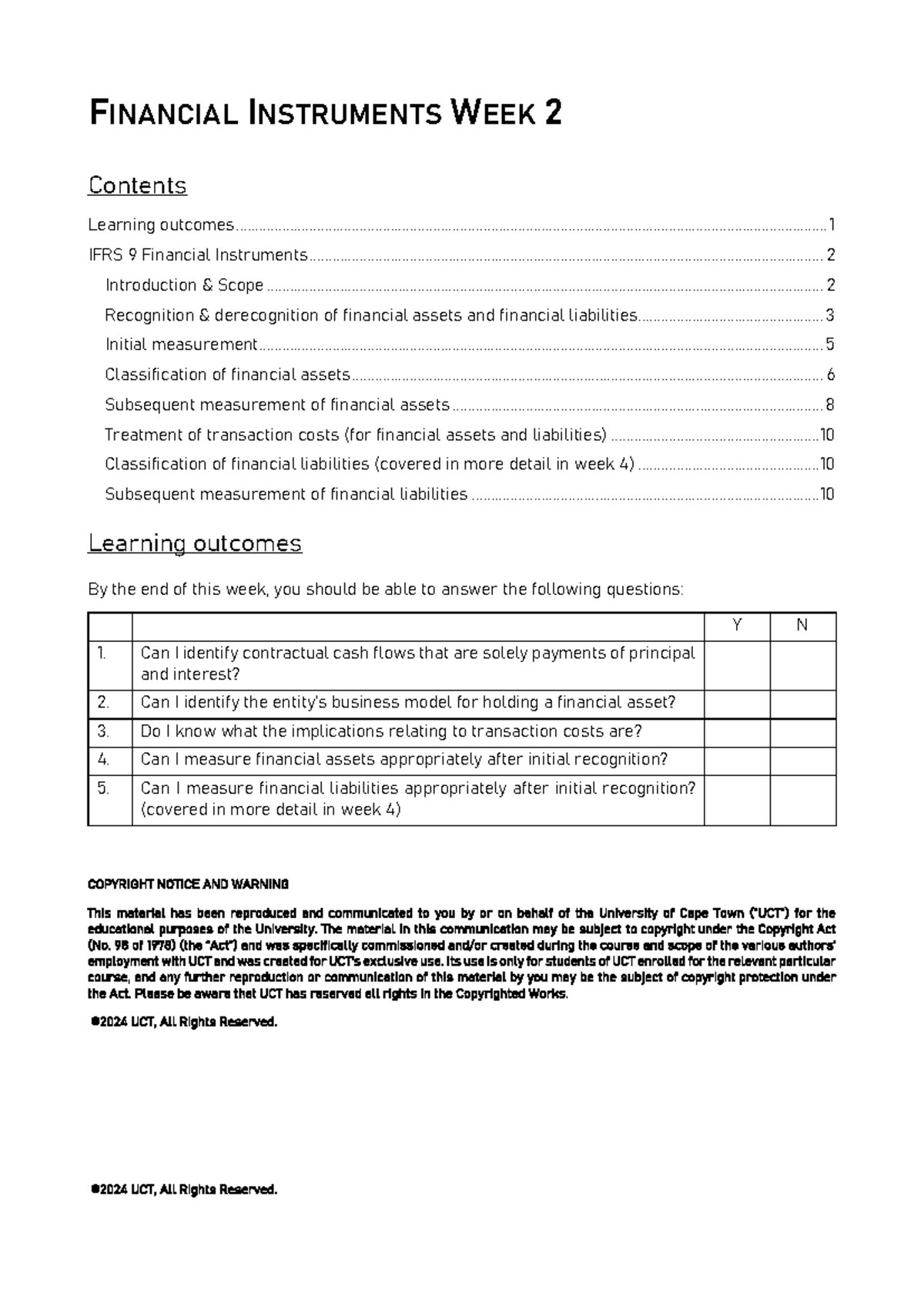 Financial Instruments Week 2 Notes - F INANCIAL I NSTRUMENTS WEEK 2 ...