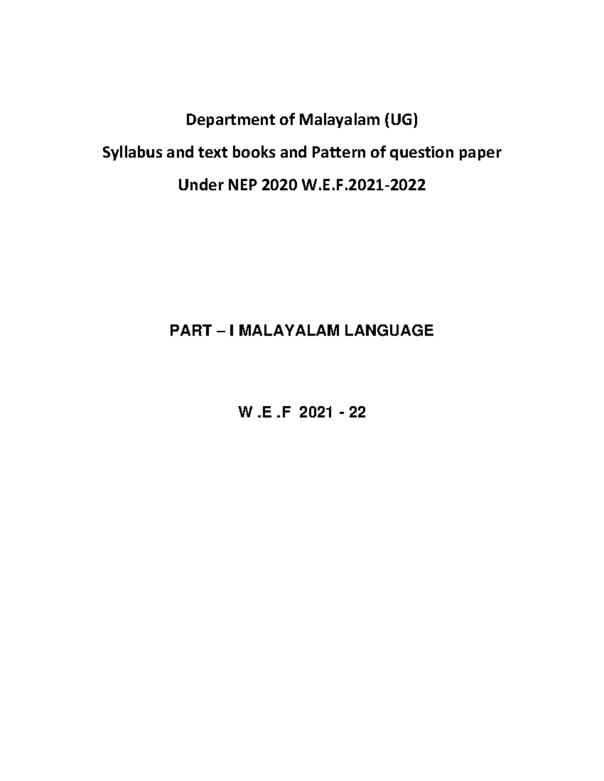 Malayalam Syllabus - Department of Malayalam (UG) Syllabus and text ...