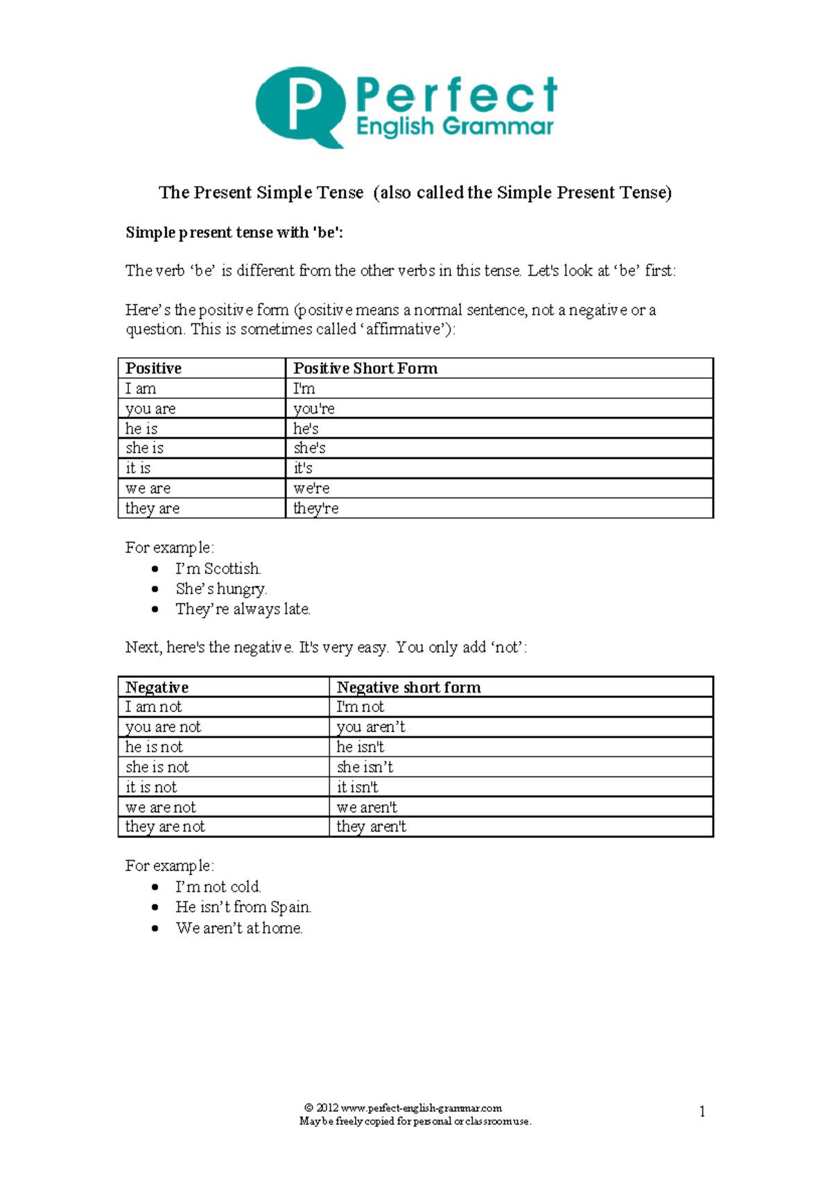 Present simple form - The Present Simple Tense (also called the Simple ...