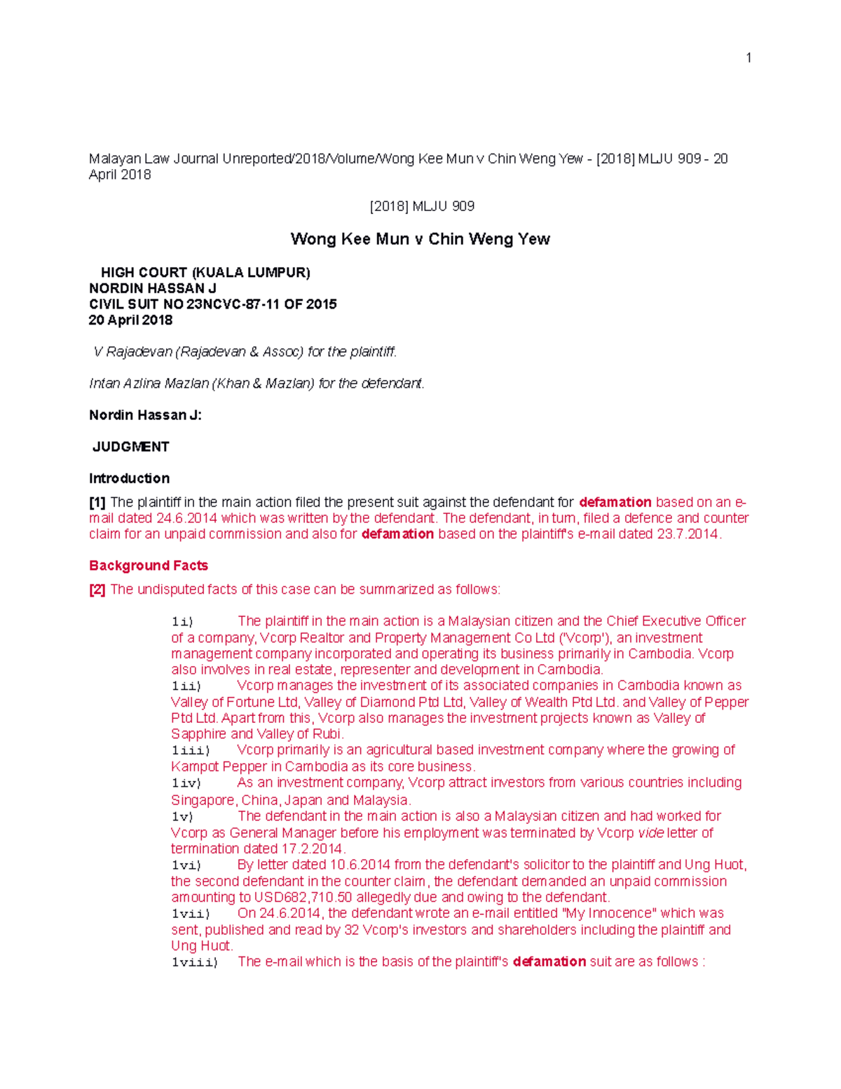 Wong Kee Mun v Chin Weng Yew - [2018 ] MLJU 9 - Intan Azlina Mazlan ...