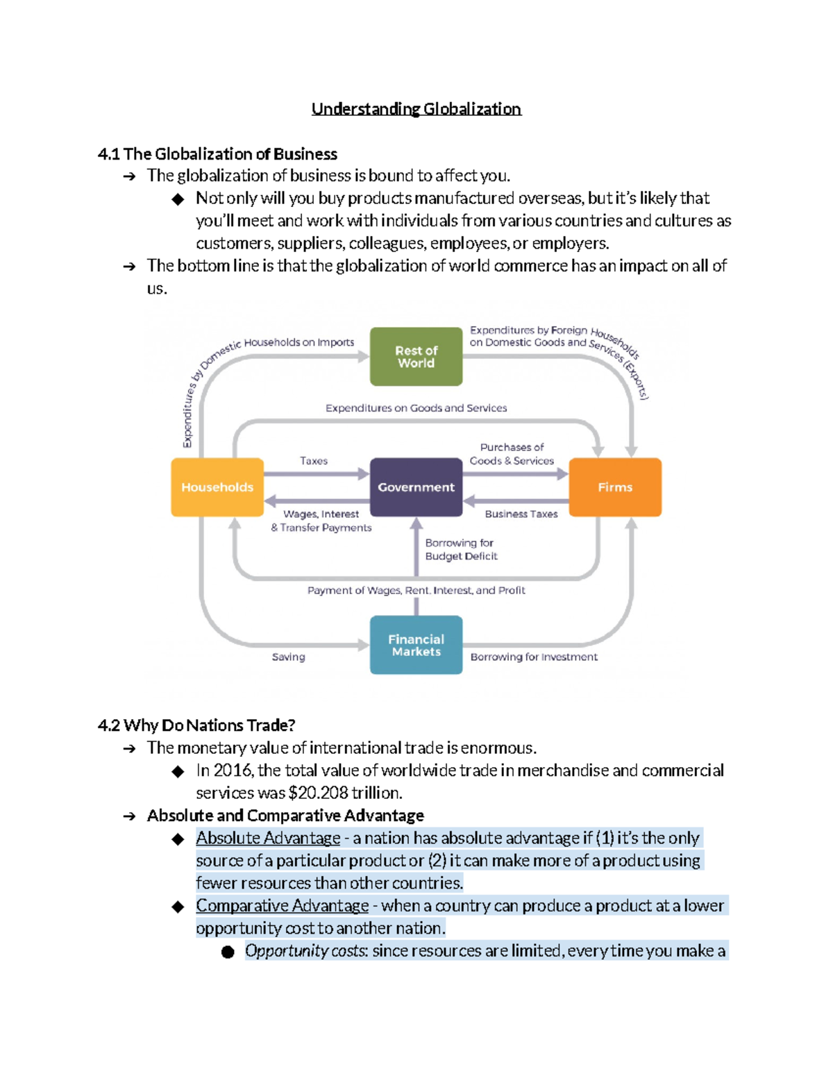Chapter 4 Notes - MGMT 1000 - Understanding Globalization 4 The ...